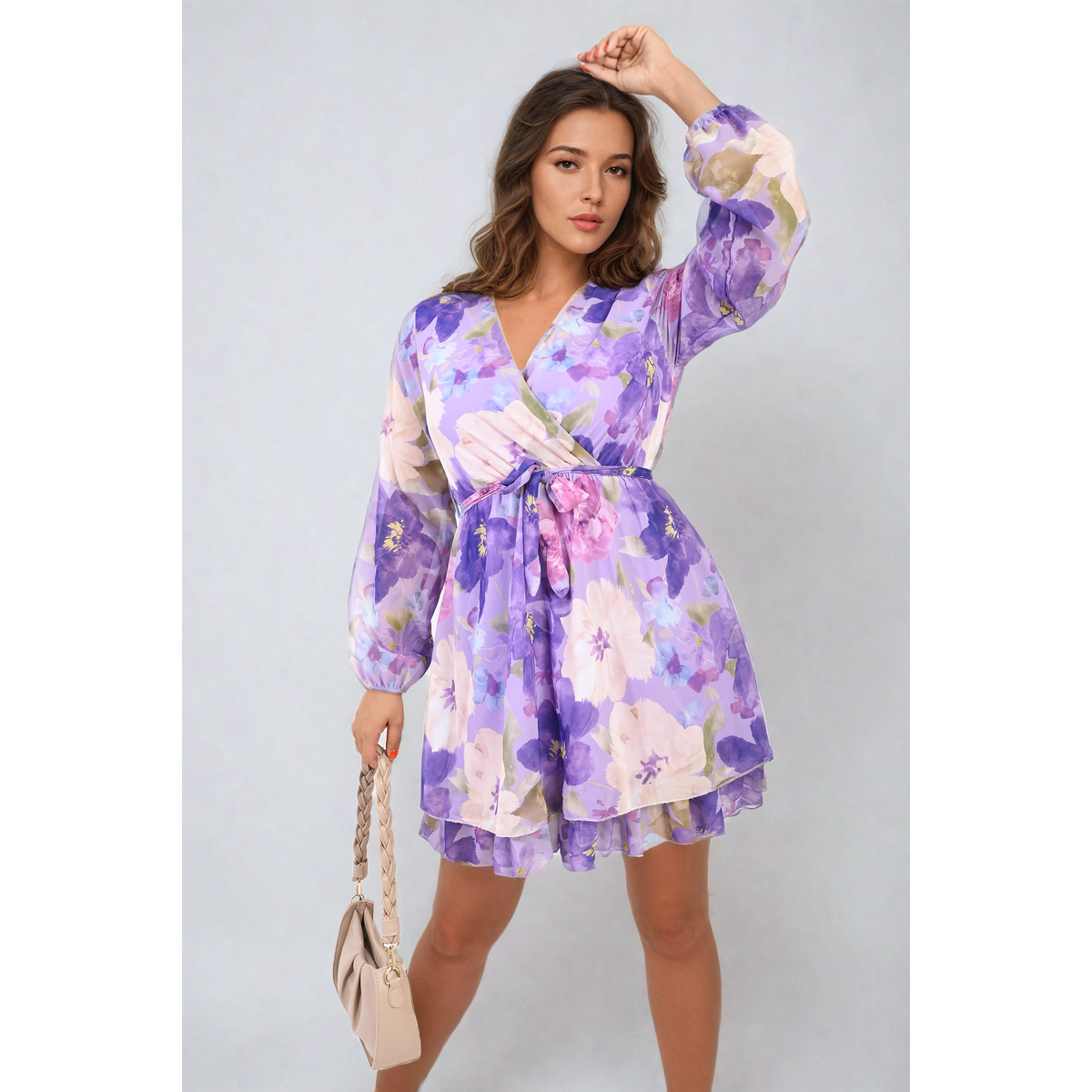 Floral Tie Front Tiered Mini Dress Go Wholesale